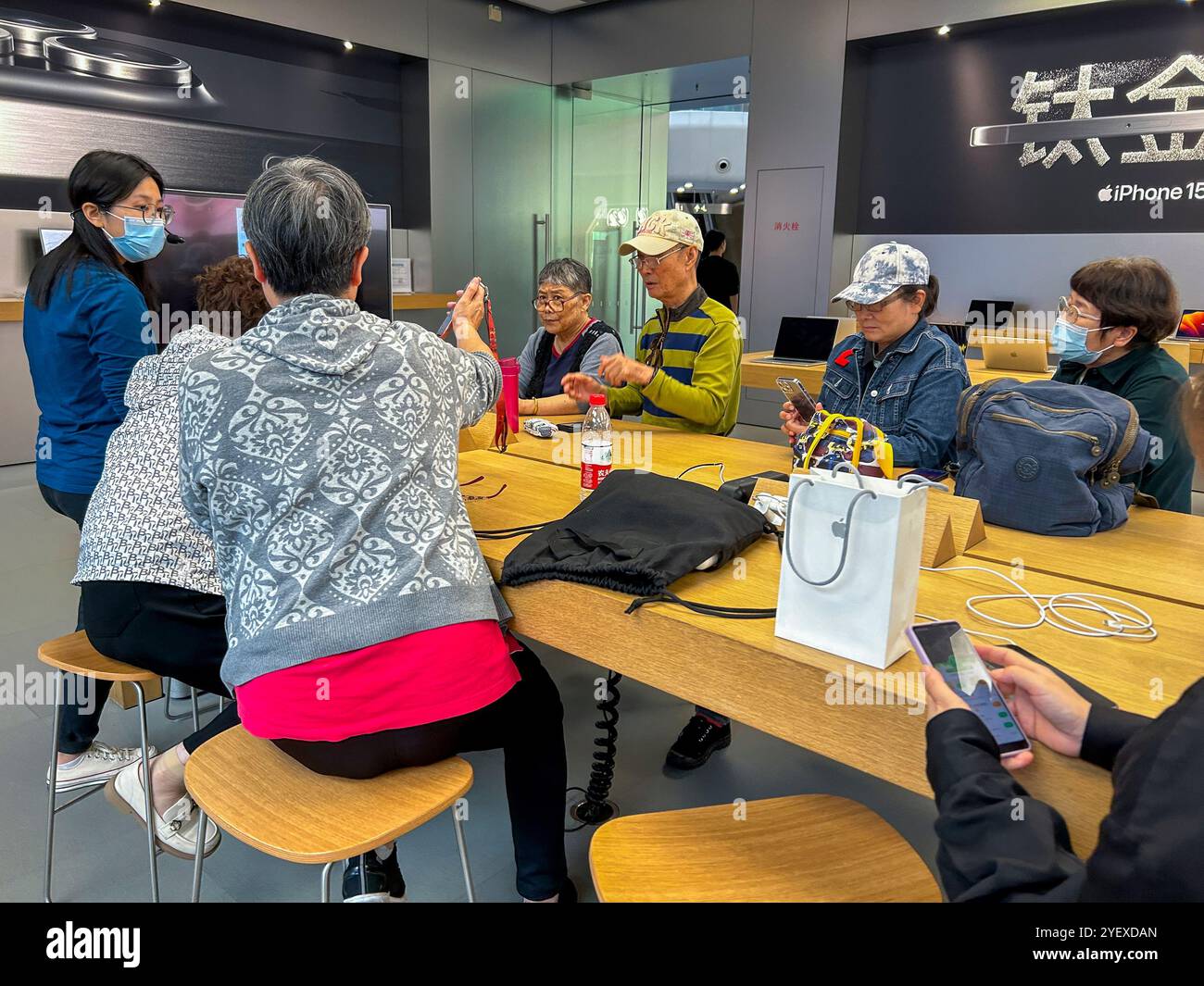 Shanghai, China, Crowd Chinese People, Seniors Shopping for Electronic ...