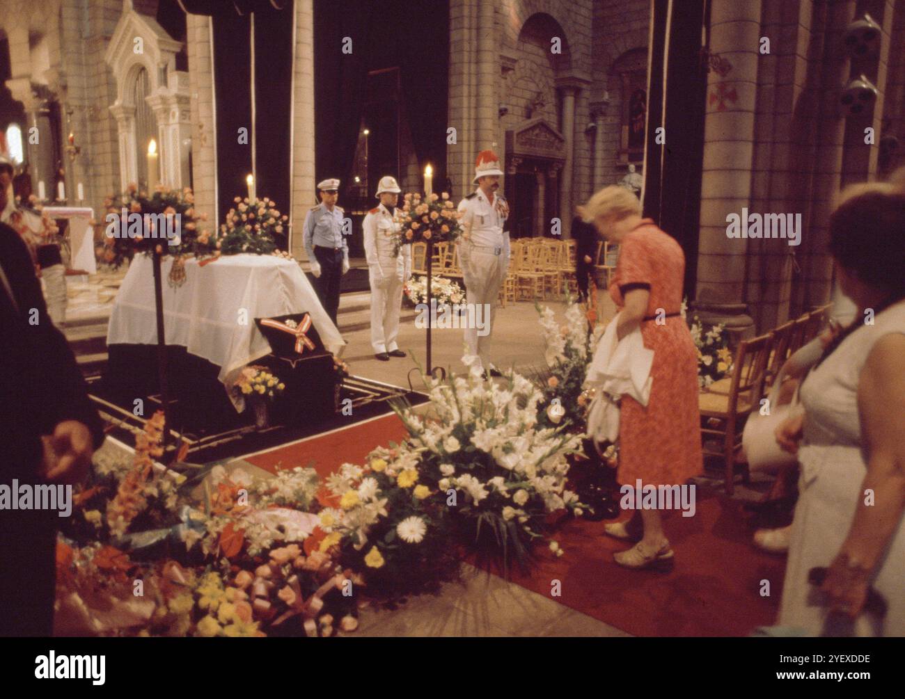 Princess Grace is shown lying in state inside Monaco Cathedral during a ...