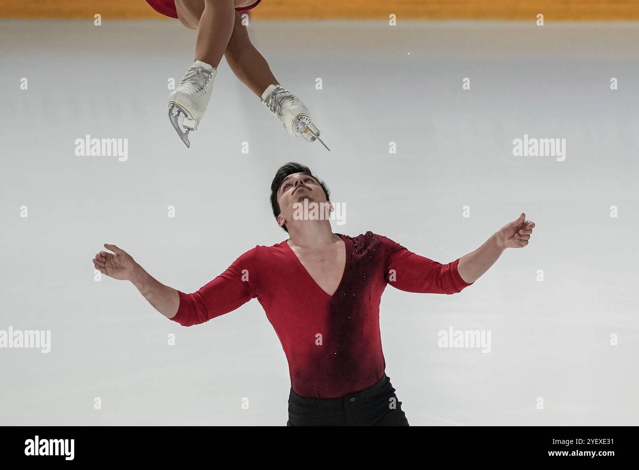 Aurelie Faula and Theo Belle, of France, compete in the pair's short ...