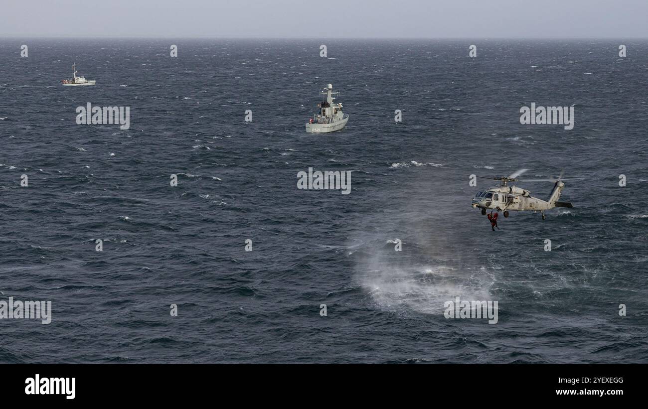 241030-N-FY193-1301 NORTH SEA (Oct. 30, 2024) An MH-60S Sea Hawk ...