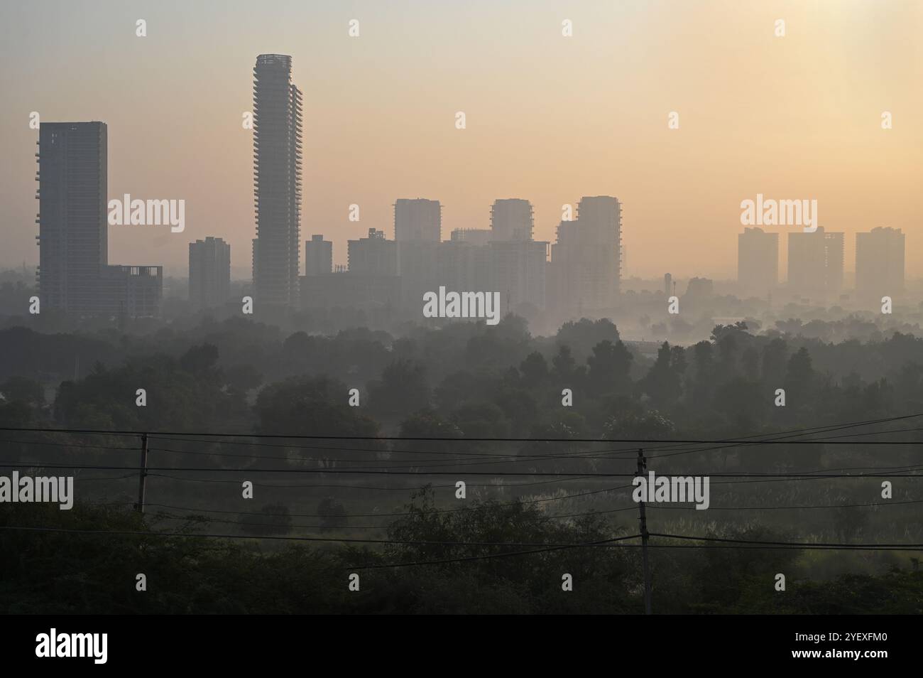 GURUGRAM, INDIA - NOVEMBER 1: A view of a thick layer of smog engulfed ...