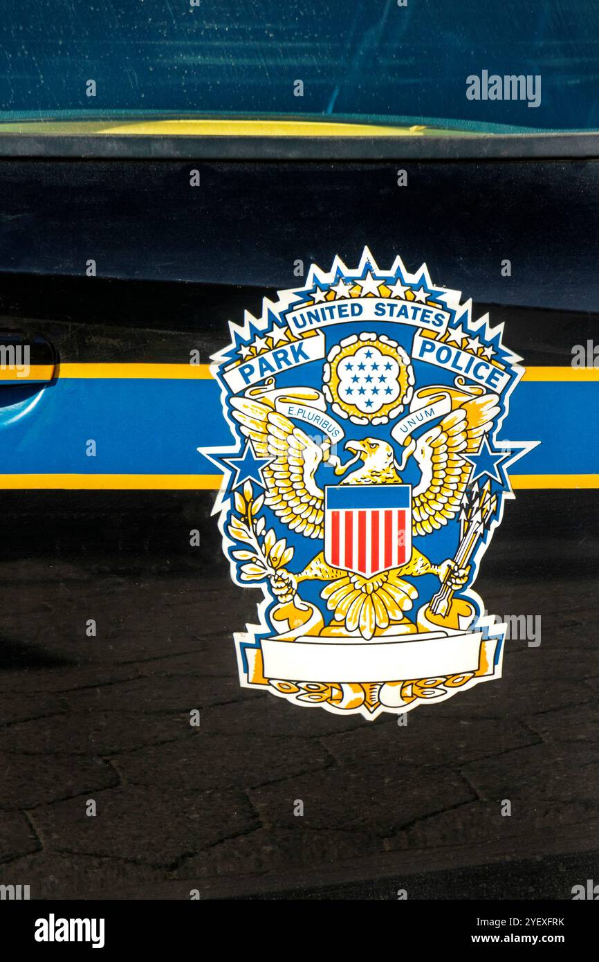 shield on door of united states park police patrol car in battery park ...