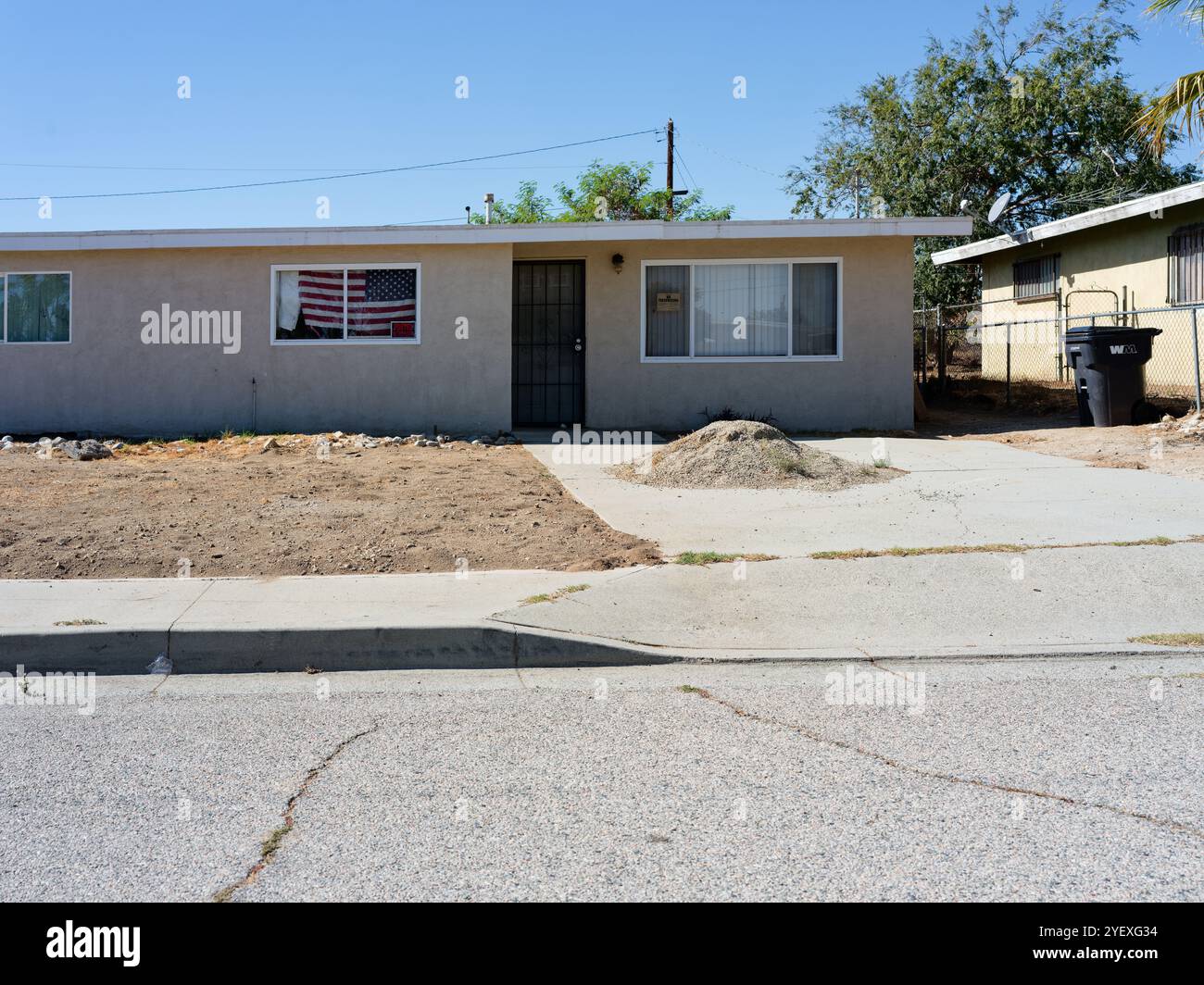 American flag upside down indicating distress, abandoned home, Banning ...
