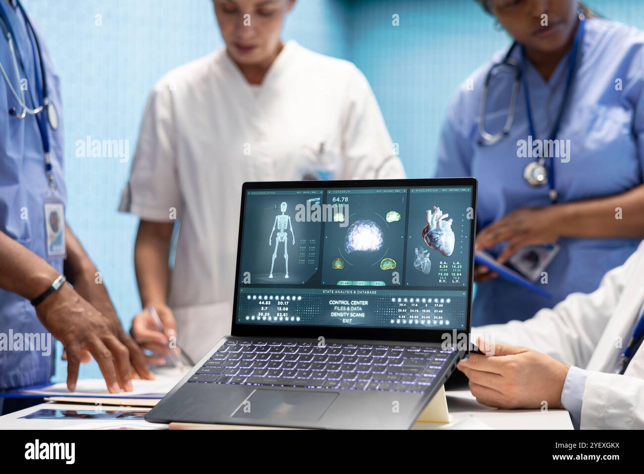 Healthcare team examines test results for potential heart condition ...