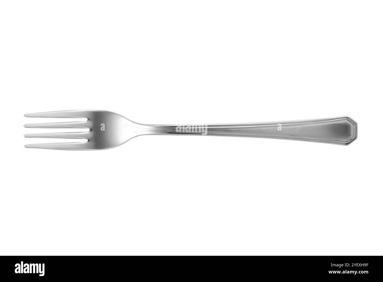 Stainless steel fork in top view isolated on white with clipping path ...