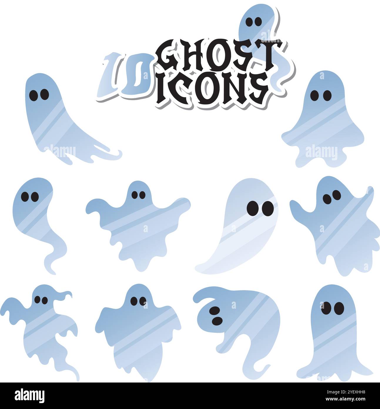 Set of cute blue ghost icons for Halloween, Vector Stock Vector Image ...