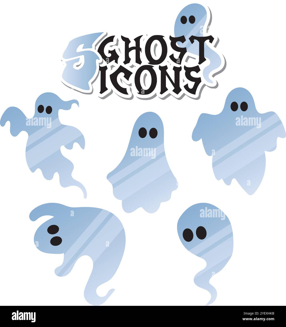 Set of cute blue ghost icons for Halloween, Vector Stock Vector Image ...