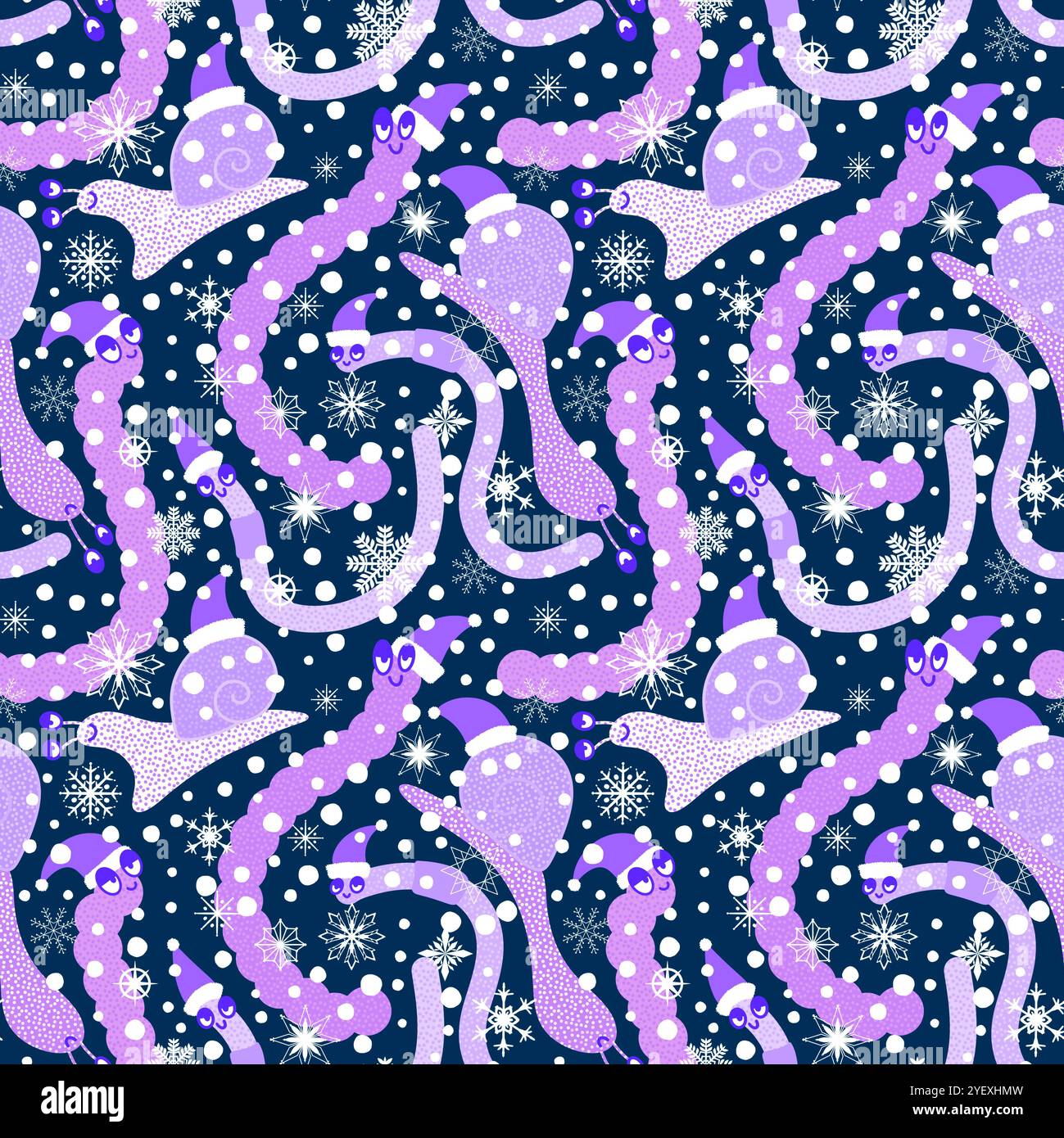Christmas animals seamless worms and Santa hat pattern for wrapping ...