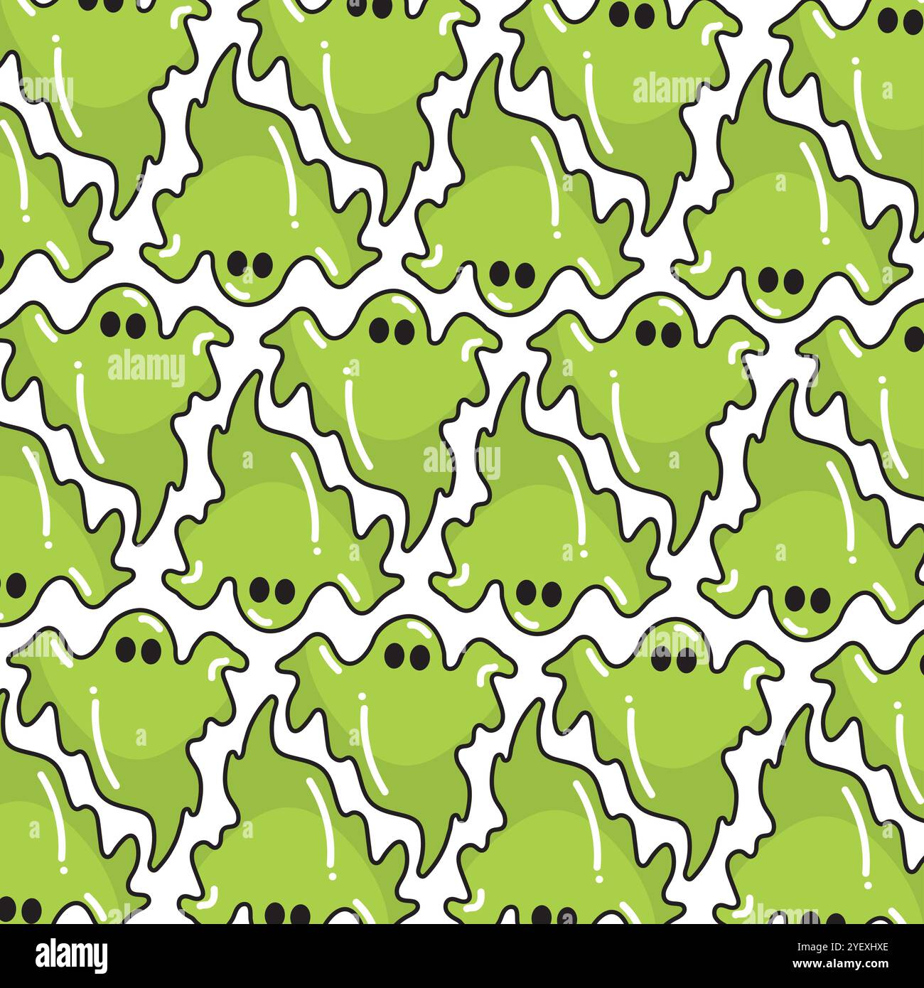 Pattern of green slime ghosts with cartoon style, Vector Stock Vector ...