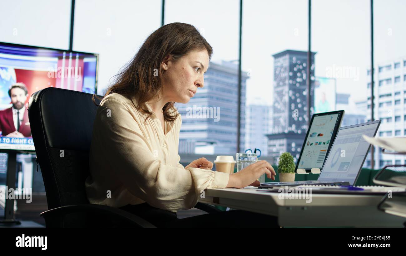 Ambitious female leader developing a new business plan, showcasing her ...