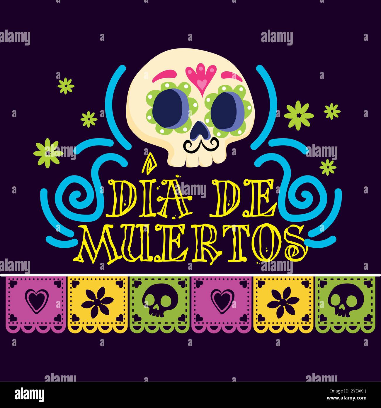 Papel picado and sugar skull for Day of the Dead, Vector Stock Vector ...
