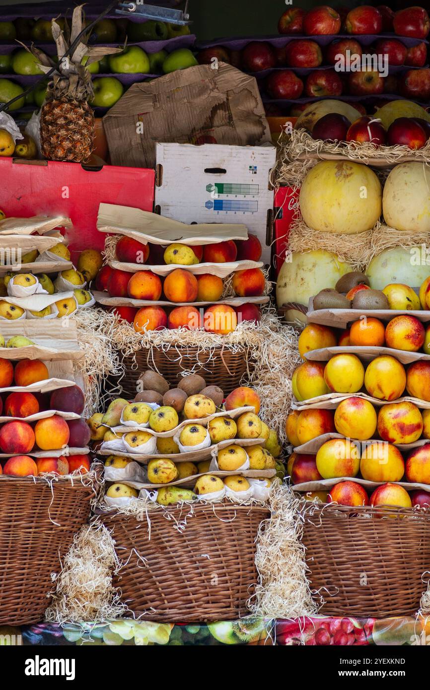 Fresh fruit in crates at grocery store in La Recoleta, Buenos Aires ...