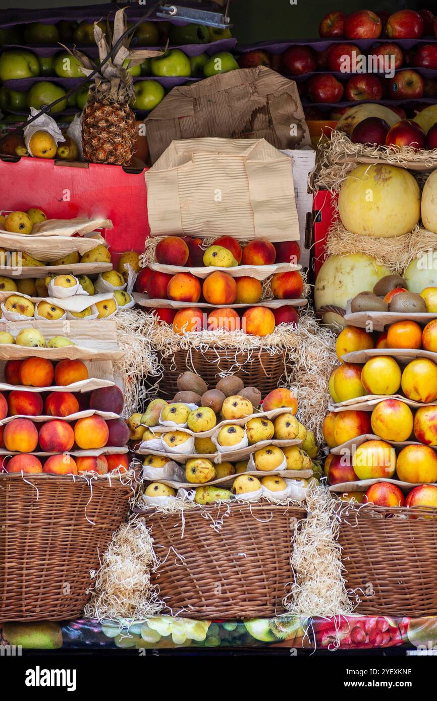 fresh fruit in crates at a grocery store in La Recoleta, Buenos Aires ...