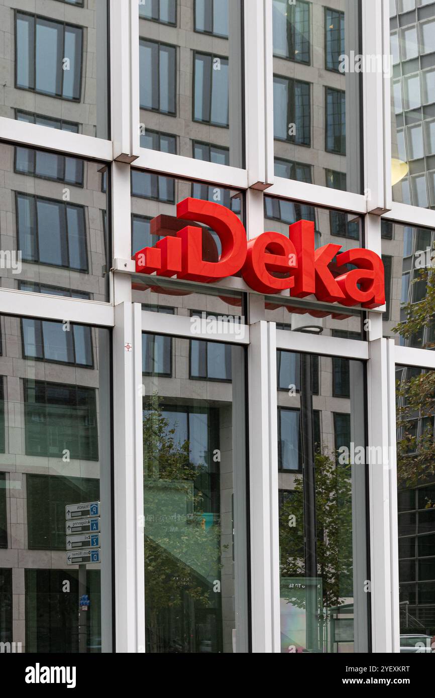 Frankfurt Germany - October 26, 2024: a bold red Deka sign prominently ...