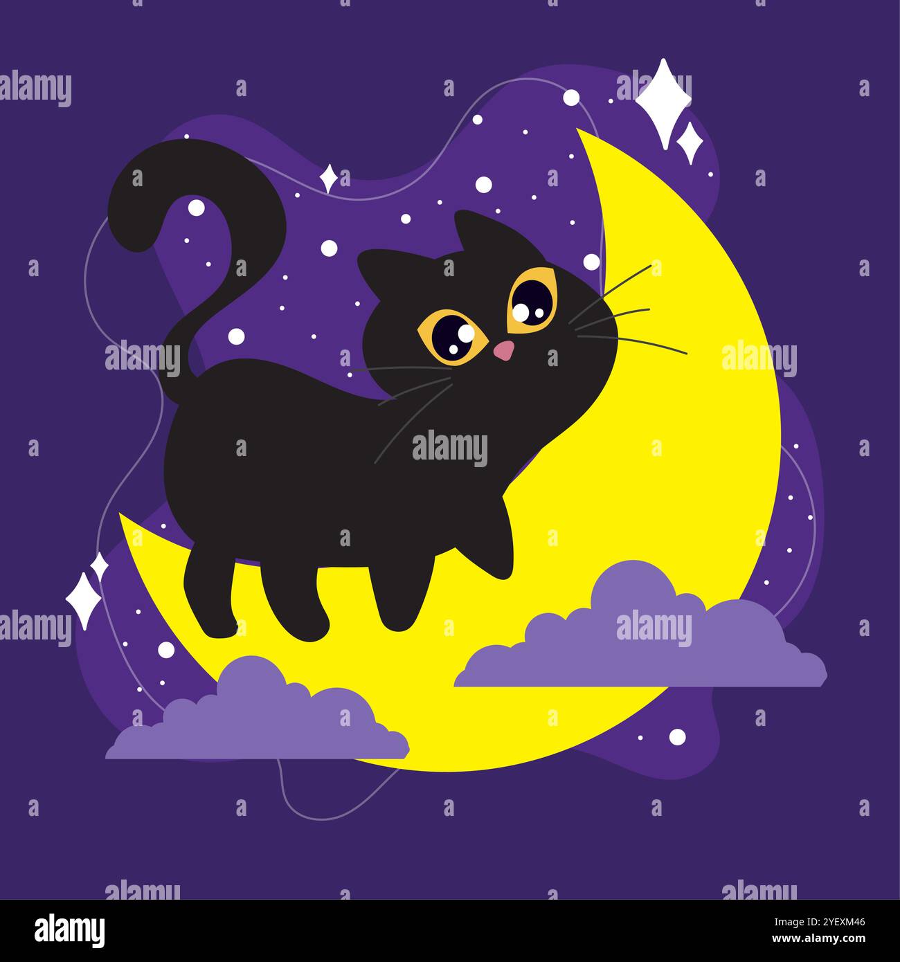 Mystical cat moon stars Stock Vector Images - Alamy
