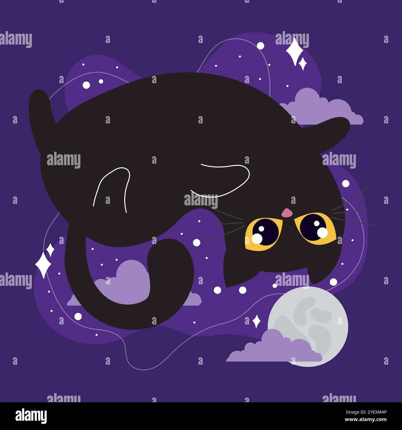Black cat upside down near full moon and clouds, Vector Stock Vector ...