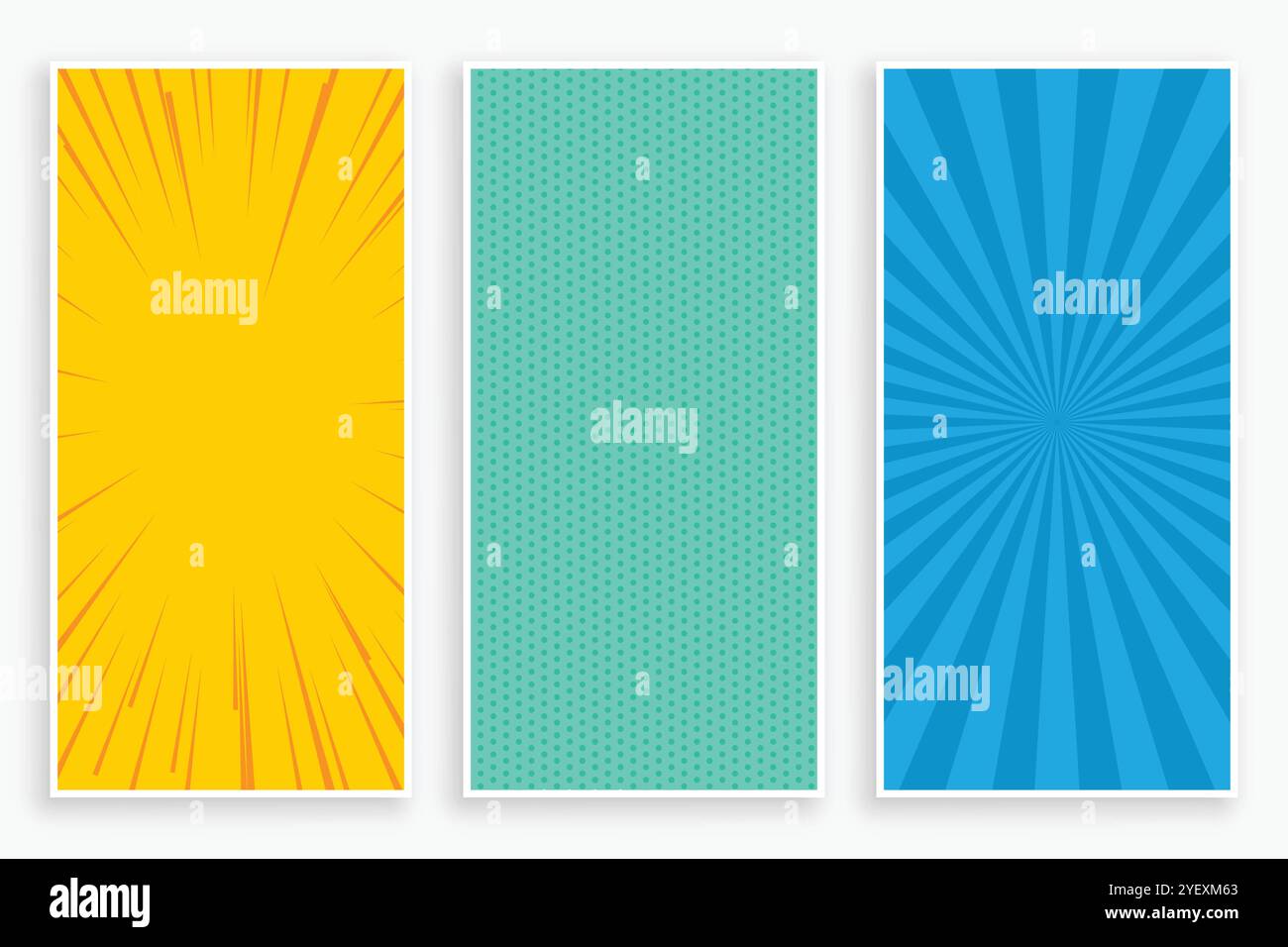 three color comic style vertical banners set design Stock Vector Image ...