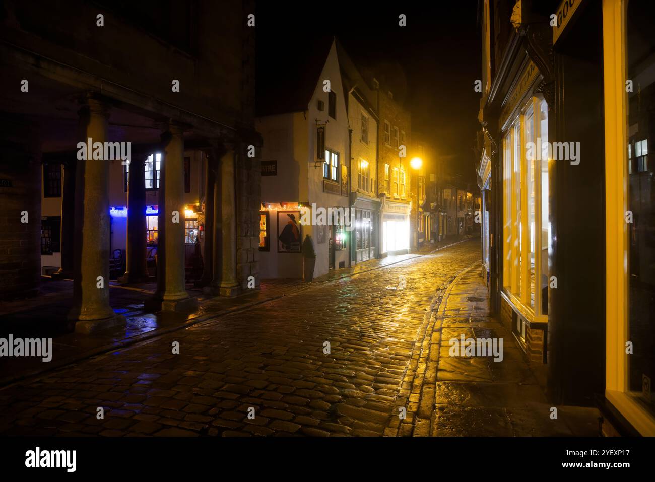 A deserted street at night in Whitby Old Town, Yorkshire, England Stock ...
