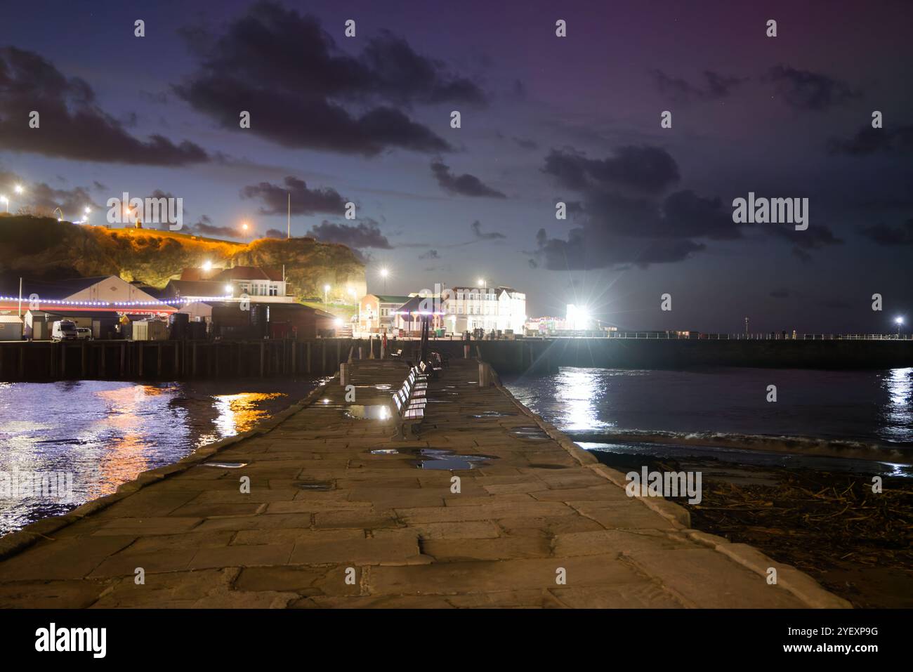 Whitby harbour night lights hi-res stock photography and images - Alamy