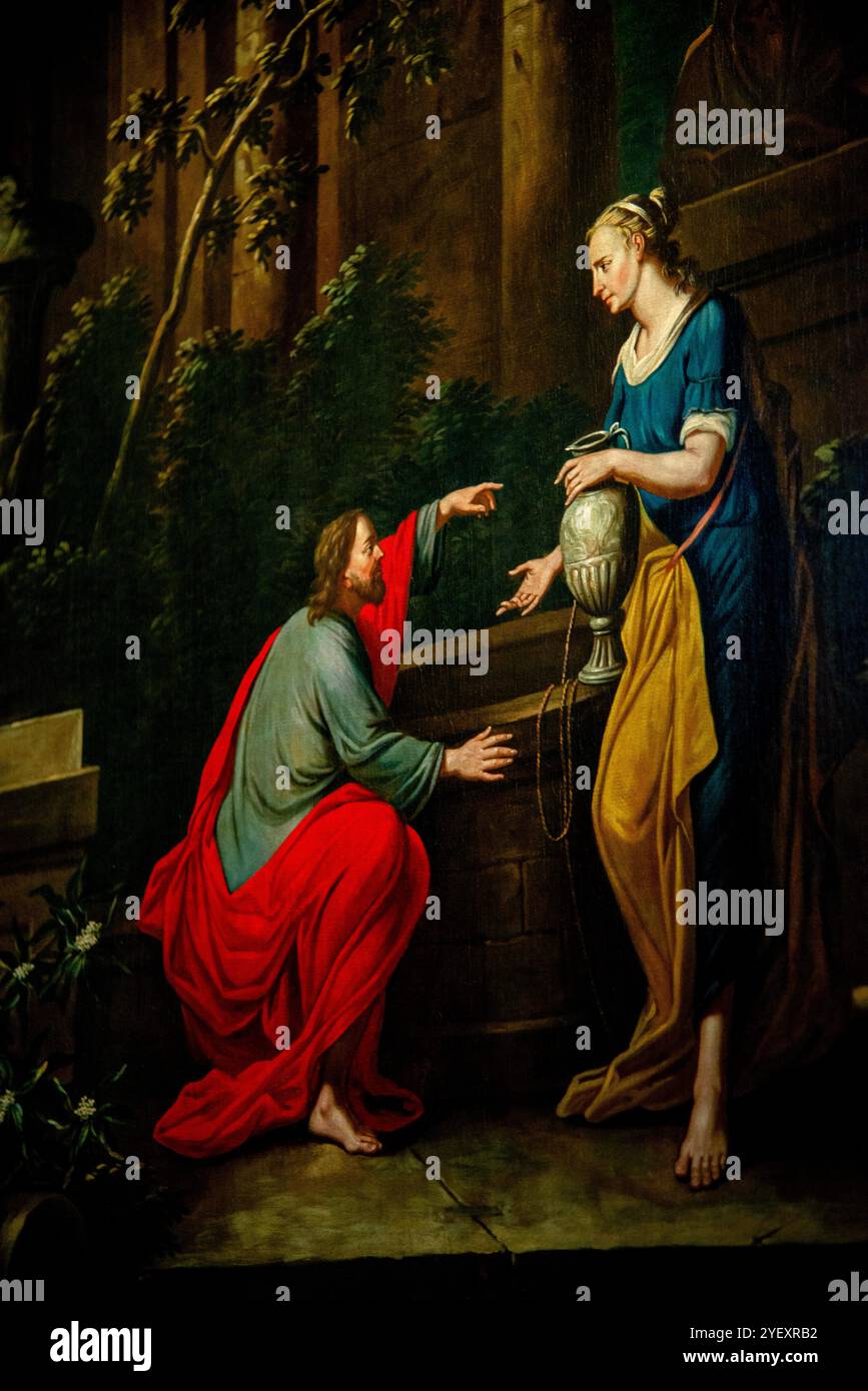 Jesus and the Samaritan woman at the well painting detail, Museum ...