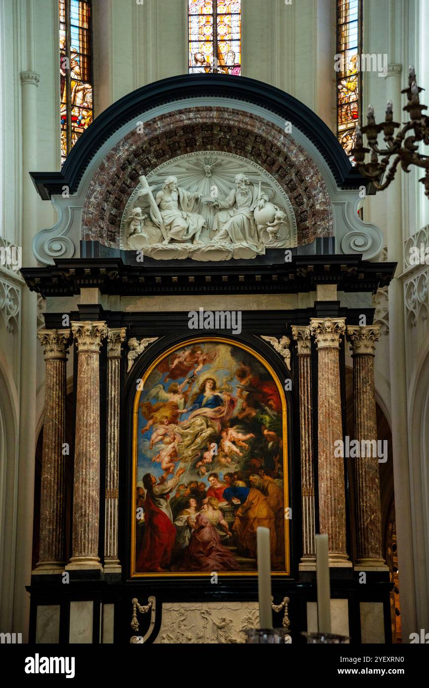 High Baroque marble altar and the Assumption of the Virgin Mary by Peter Paul Rubens at Antwerp ...