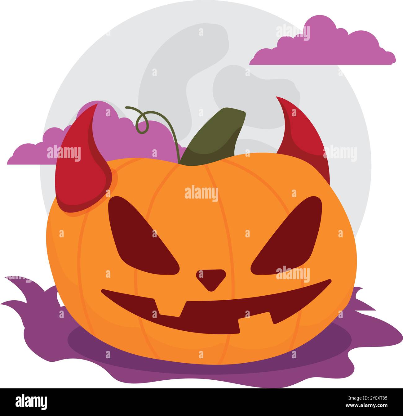 Angry jack-o -lantern pumpkin with devil horns, Vector Stock Vector Image & Art - Alamy