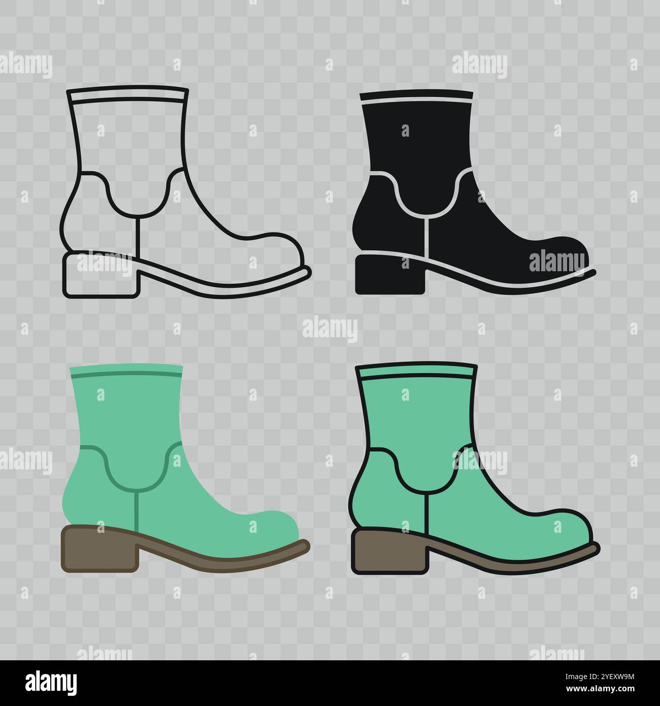 Flat Vector Linear Male and Female Ankle Boots Icon Set Isolated. Boots ...