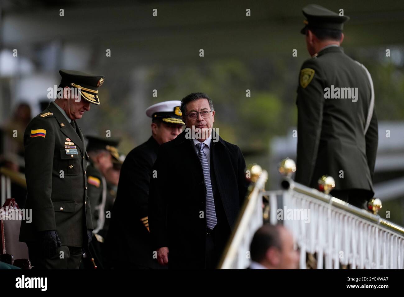 Colombia's President Gustavo Petro, center, arrives to a ceremony ...