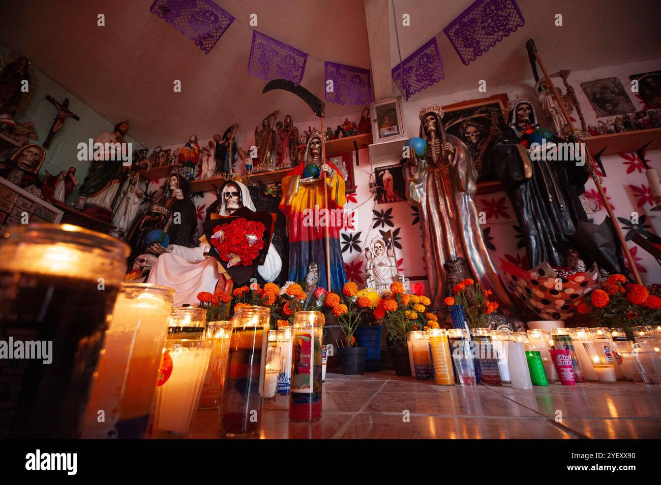A Image of Santa Muerte is seen inside the temple in the municipality ...