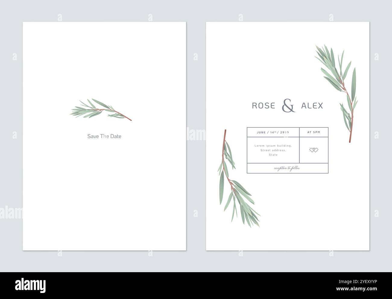 Minimalist wedding invitation card template design, bottle brush ...