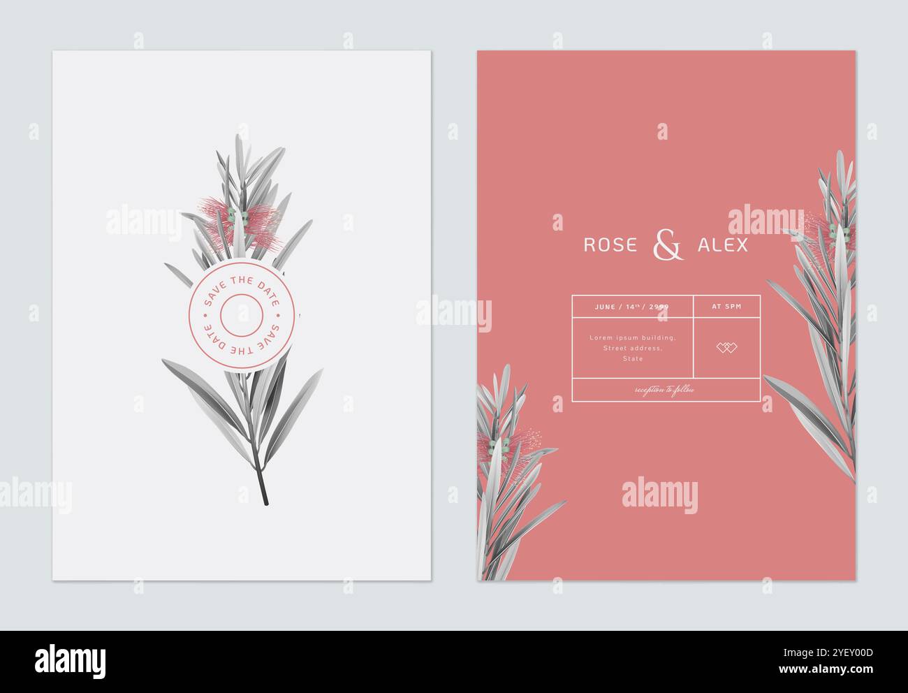 Minimalist wedding invitation card template design, bottle brush ...