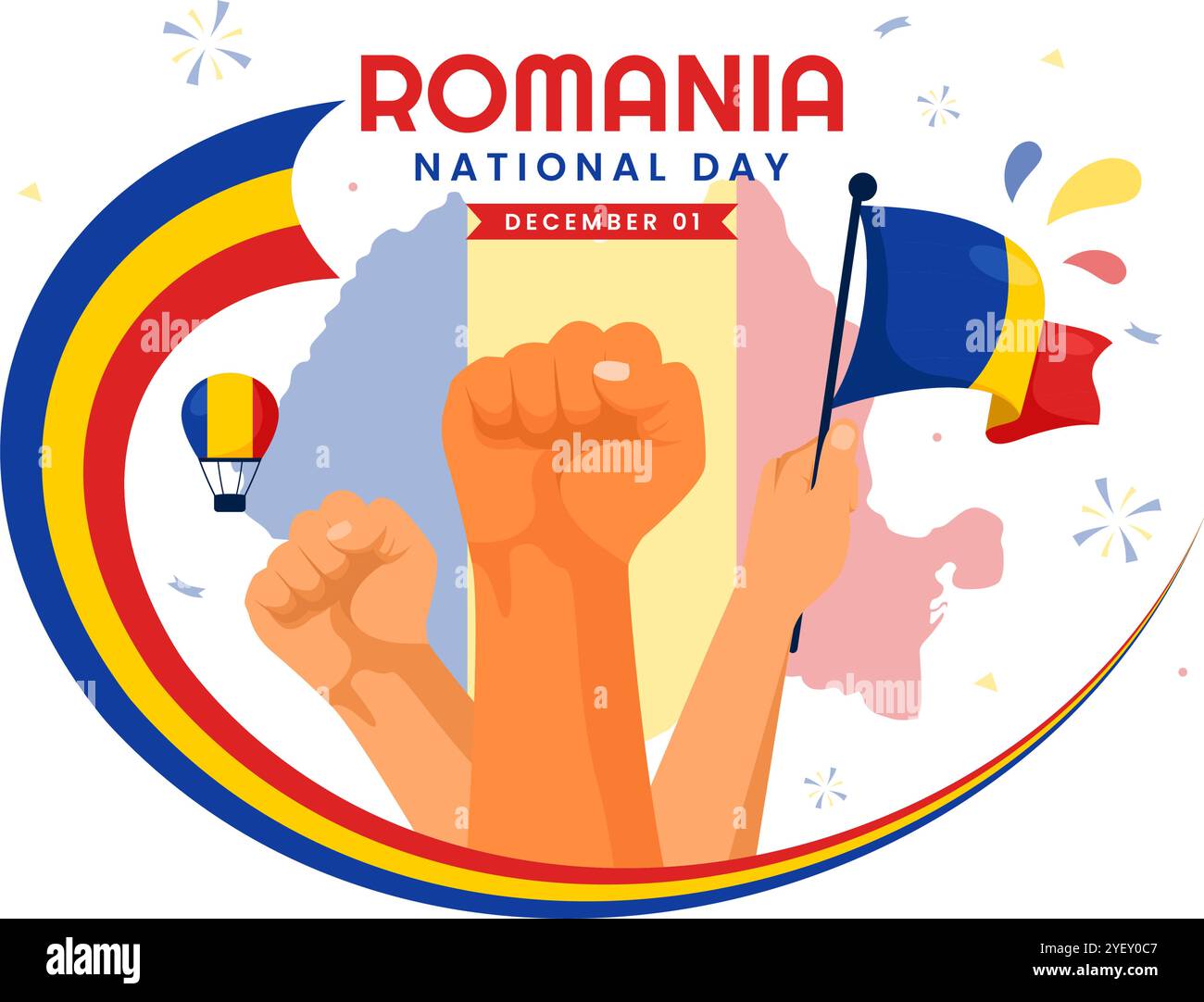 Romania National Day Illustration featuring the Romanian Flag Waving in ...