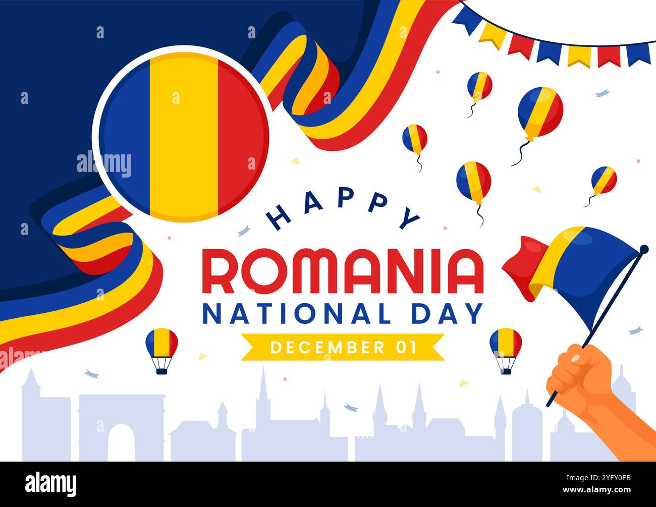 Romania National Day Illustration featuring the Romanian Flag Waving in Celebration of the Great ...