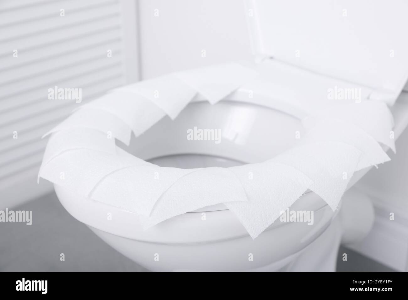 Toilet seat with paper tissues in bathroom Stock Photo - Alamy