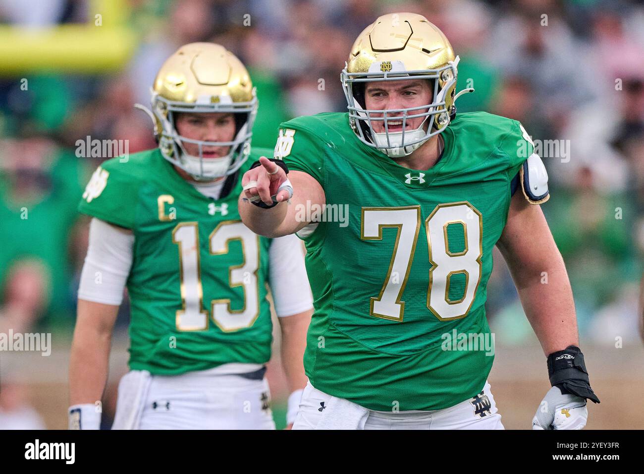 SOUTH BEND, IN - SEPTEMBER 28: Notre Dame Fighting Irish offensive ...