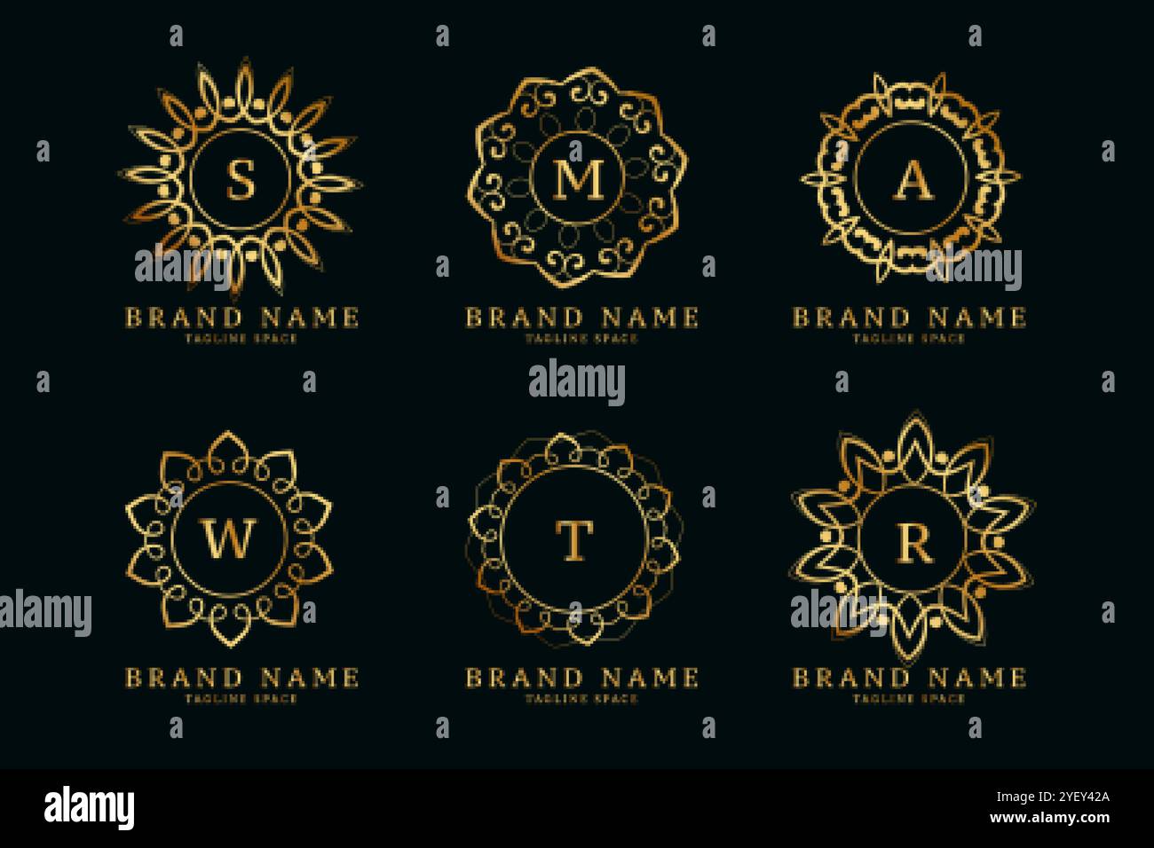 decorative golden mandala style logos with initials set Stock Vector ...