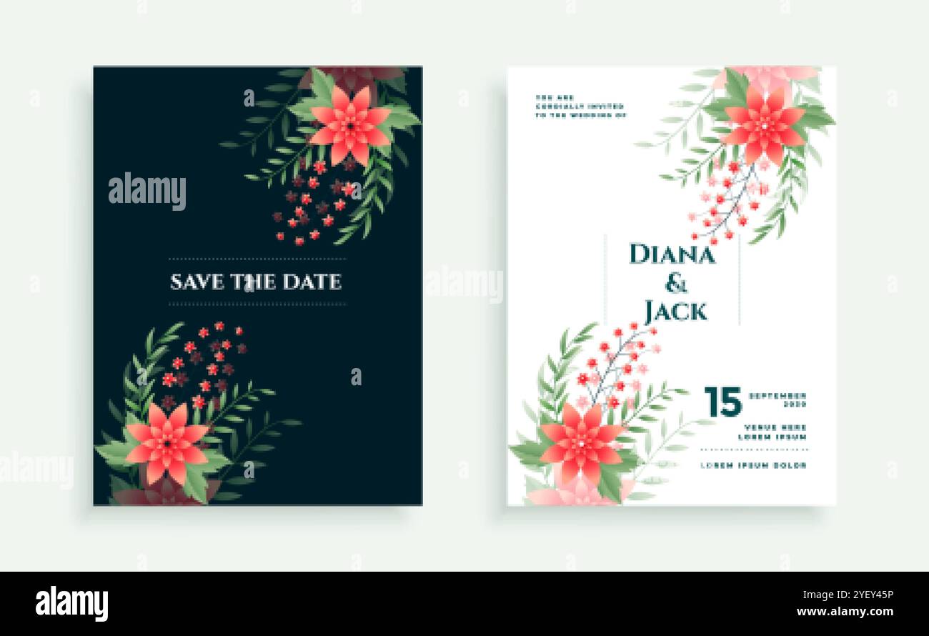 flower style wedding invitation card design template Stock Vector Image ...