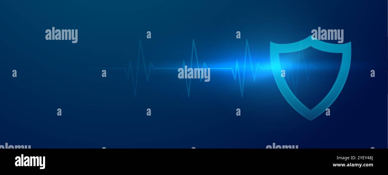 medical shield banner with cardiograph heart beat lines Stock Vector ...