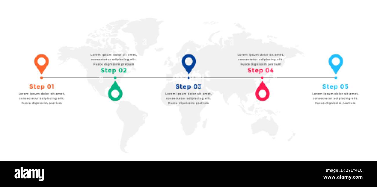 five steps timeline infographic template with location mark Stock ...