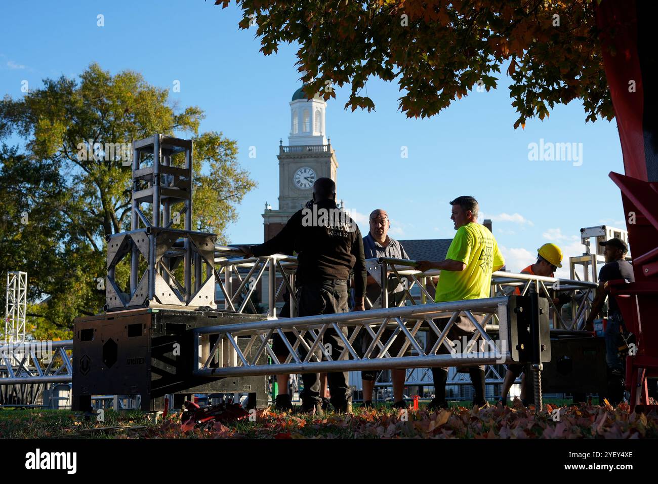 With Founders Library in the background, scaffolding is erected on the ...