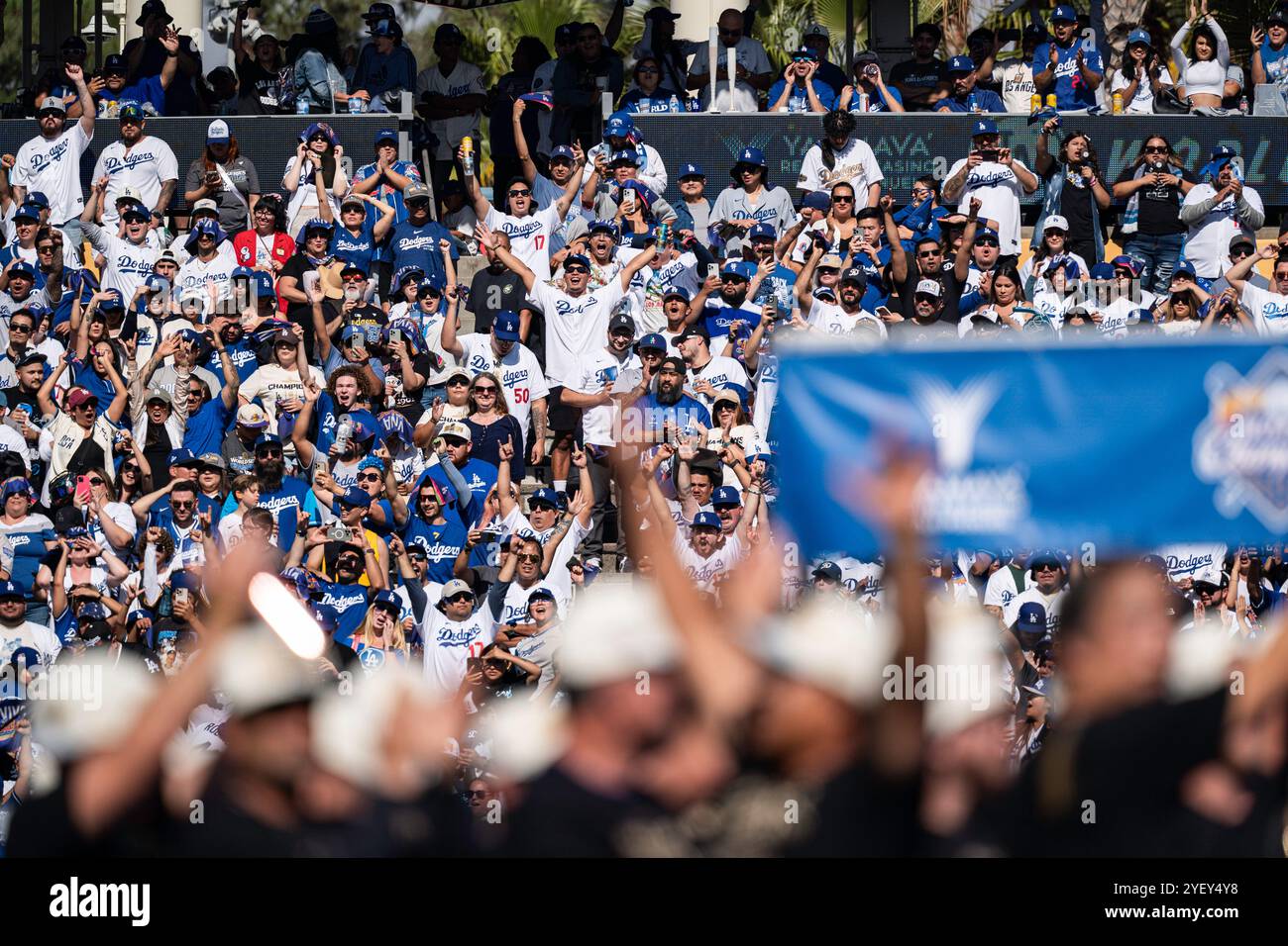 Dodgers fans celebrate during the Los Angeles Dodgers World Series 2024 Championship Celebration ...