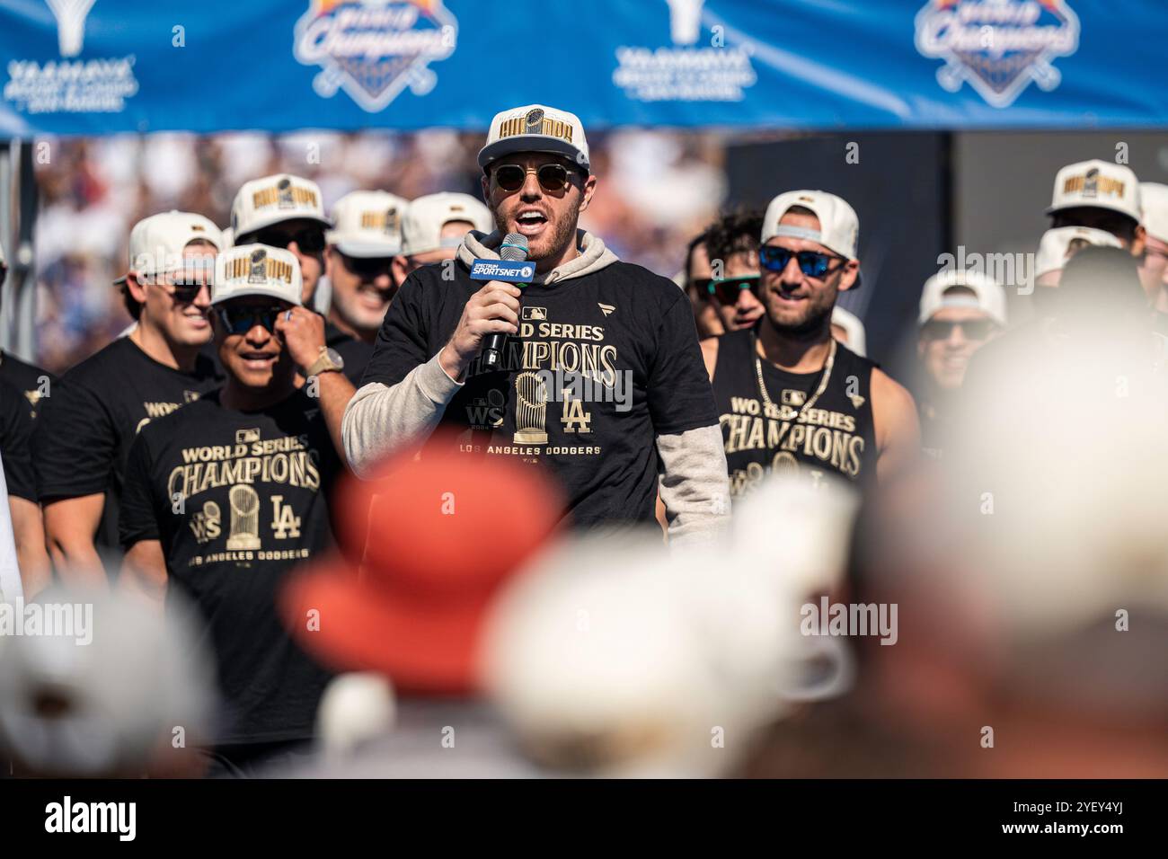 Los Angeles Dodgers first base Freddie Freeman speaks during the Los ...
