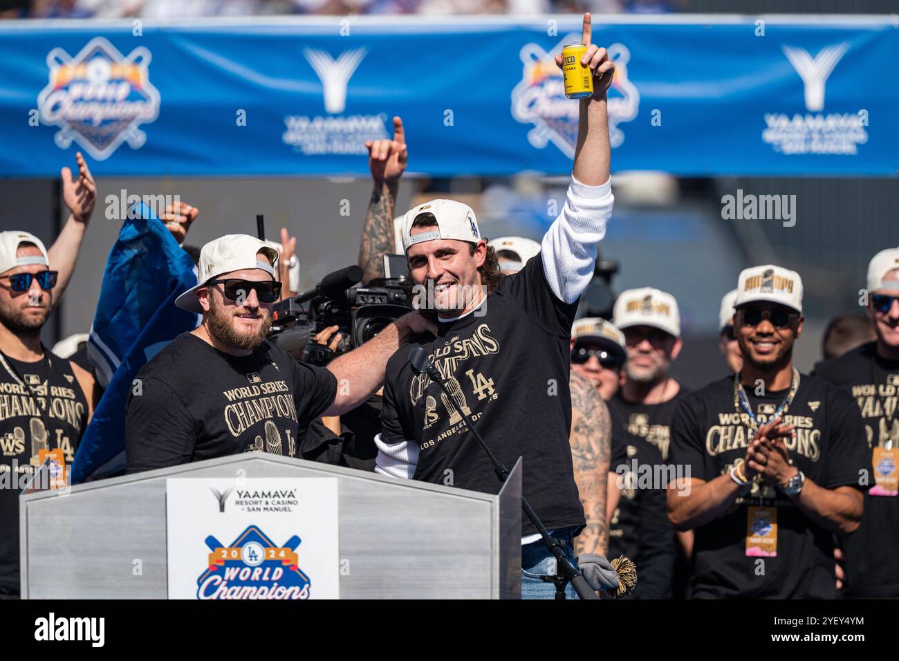Los Angeles Dodgers pitcher Tyler Glasnow celebrates with third baseman ...