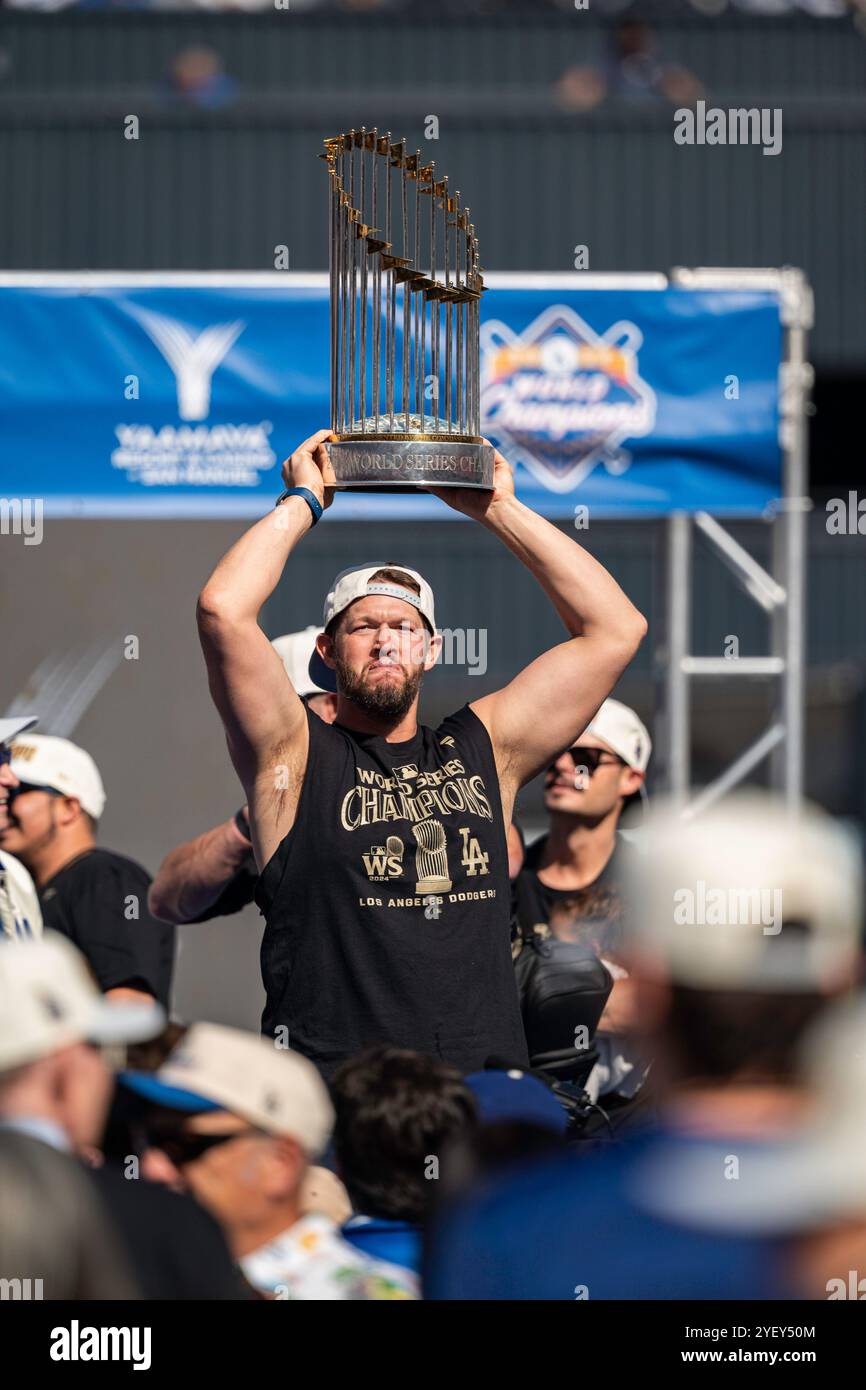 Los Angeles Dodgers pitcher Clayton Kershaw celebrates during the Los ...