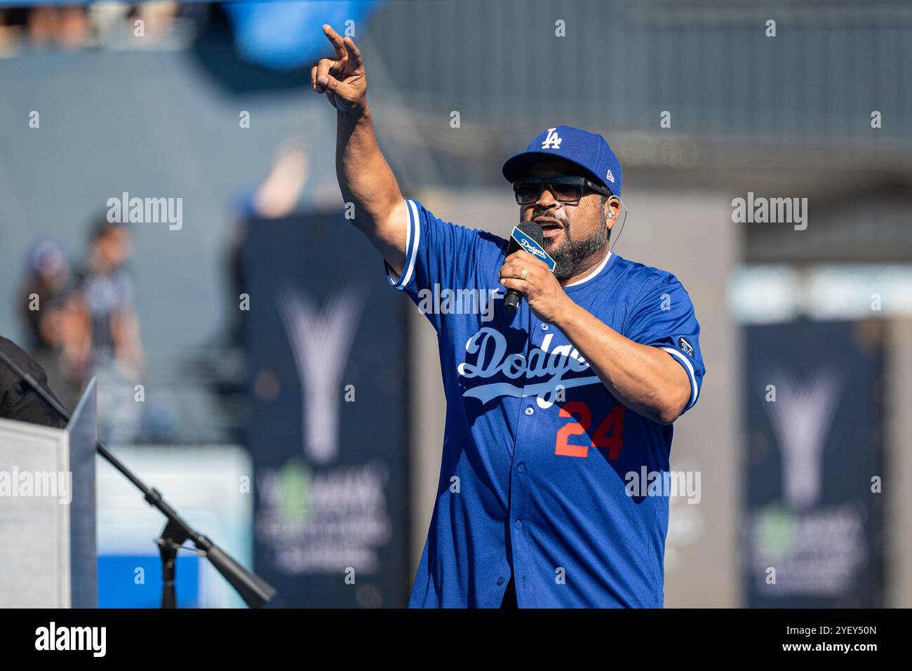 Ice Cube performs during the Los Angeles Dodgers World Series 2024 Championship Celebration ...