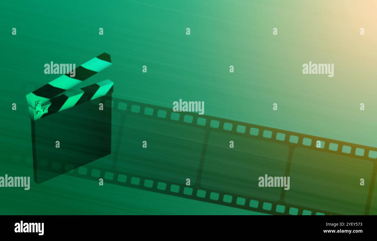 clapper board with film reel cinema movie background Stock Vector Image ...
