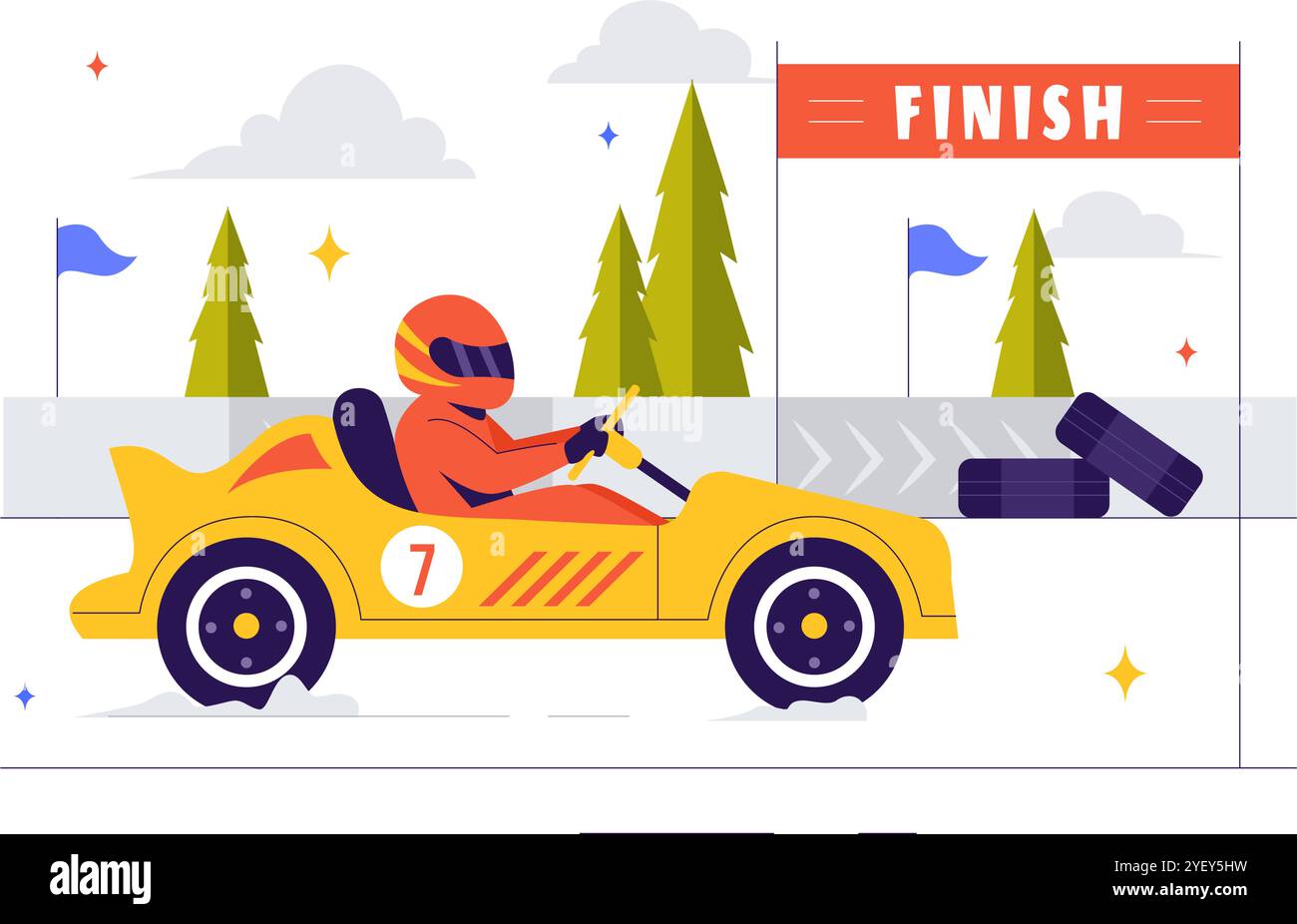 Vector Illustration of Formula Racing Sports Car Reaching the Finish ...