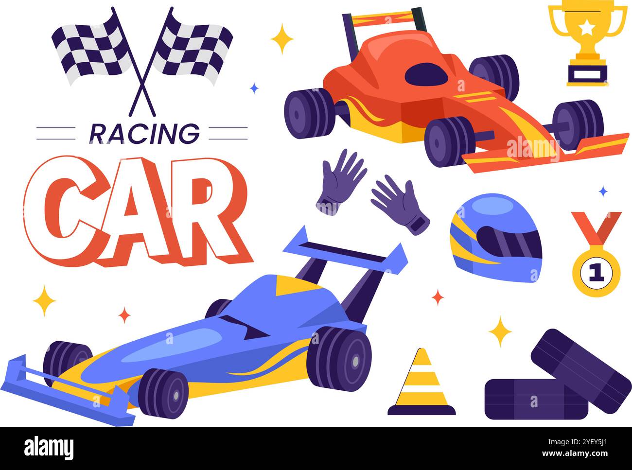 Vector Illustration of Formula Racing Sports Car Reaching the Finish ...
