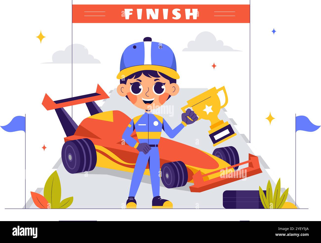 Vector Illustration of Formula Racing Sports Car Reaching the Finish ...