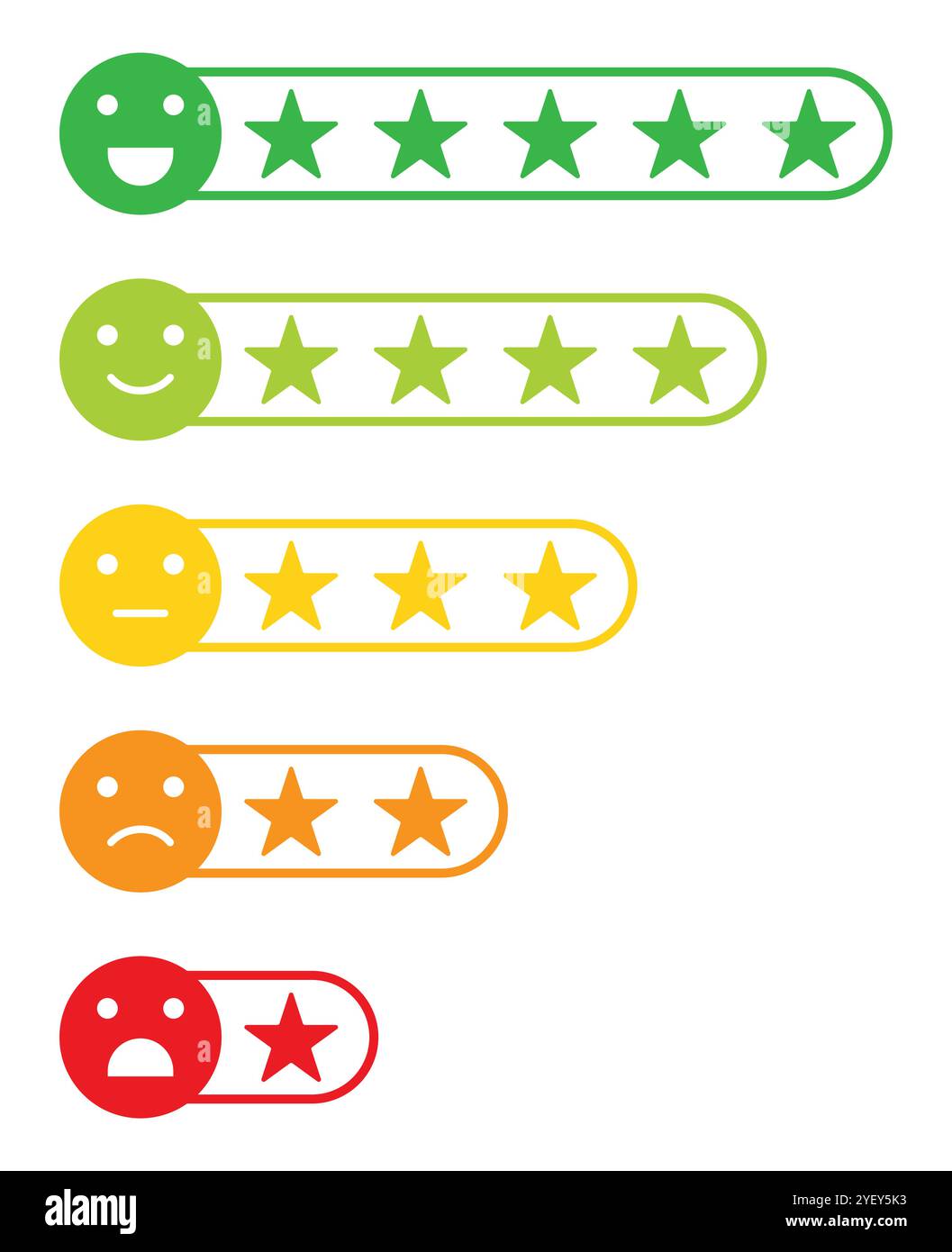 Feedback star rating emoji icon set different color. Set of rating ...